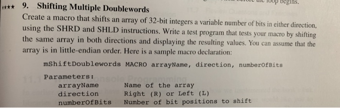 Solved op begins. **** 9. Shifting Multiple Doublewords | Chegg.com