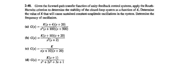 Solved 2-40. Given the forward-path transfer function of | Chegg.com