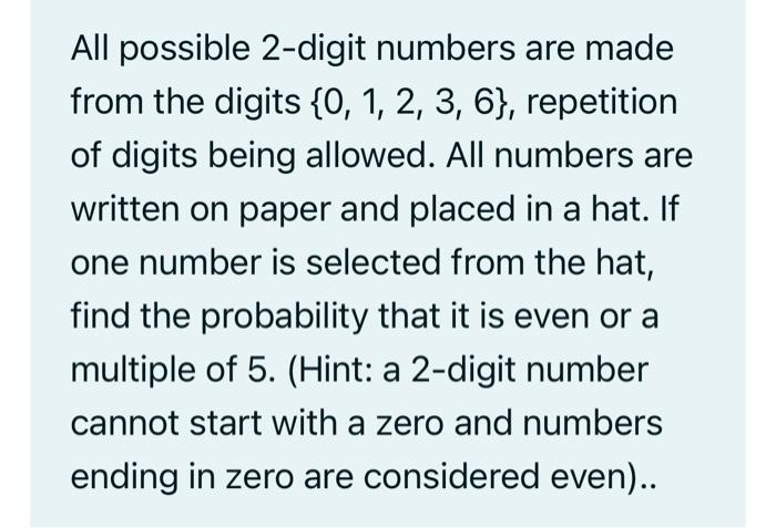 Solved All possible 2-digit numbers are made from the digits | Chegg.com