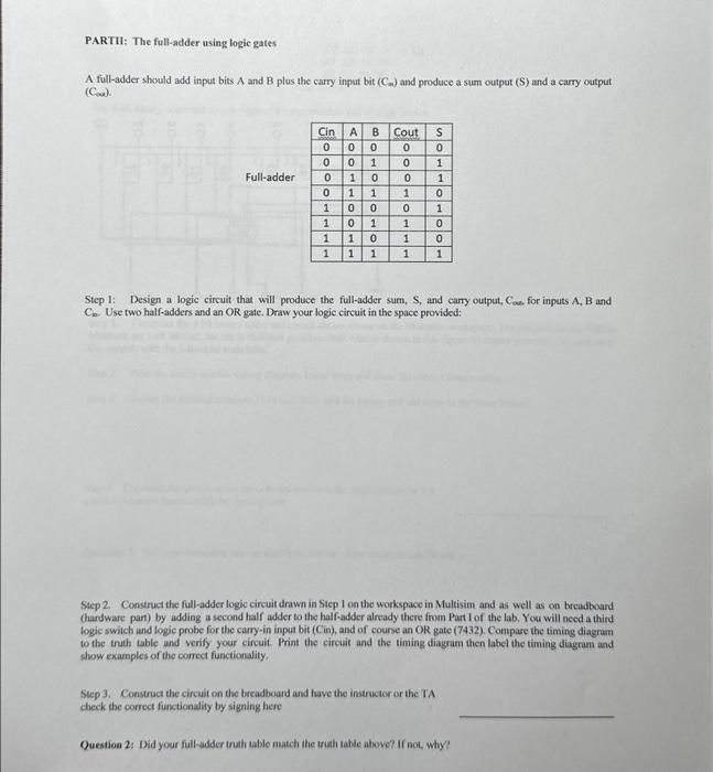 Solved A full-adder should add input bits A and B plus the | Chegg.com