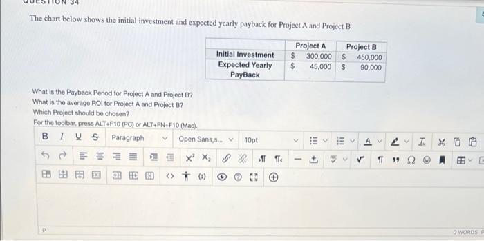 Solved The chart below shows the initial investment and | Chegg.com