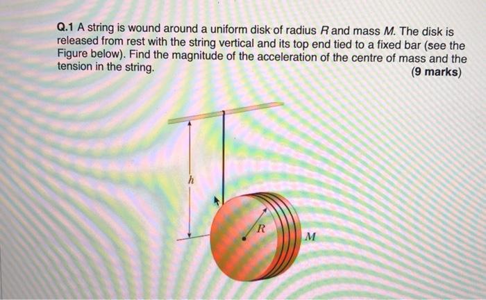 Solved Q.1 A string is wound around a uniform disk of radius | Chegg.com