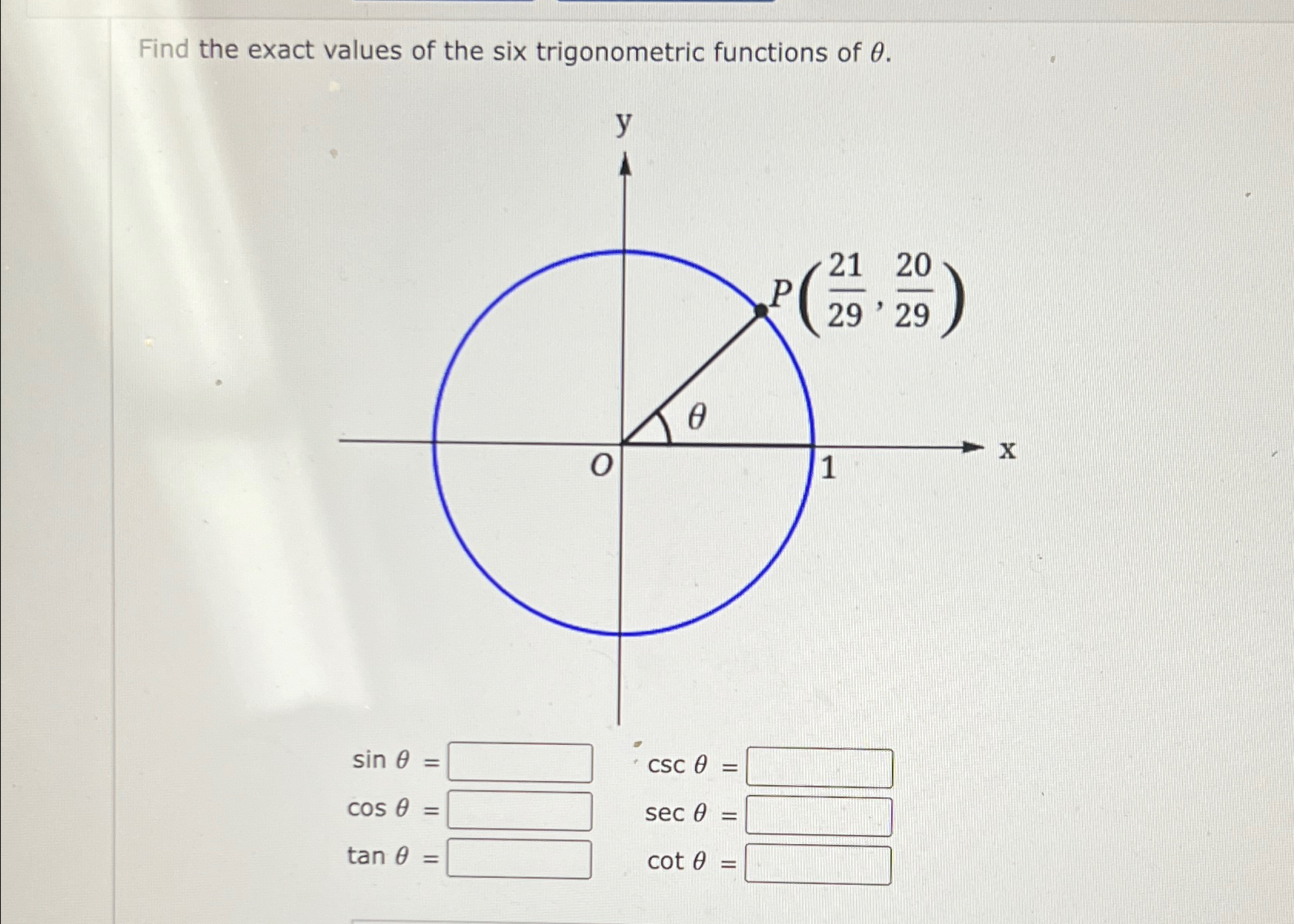Solved Find the exact values of the six trigonometric | Chegg.com