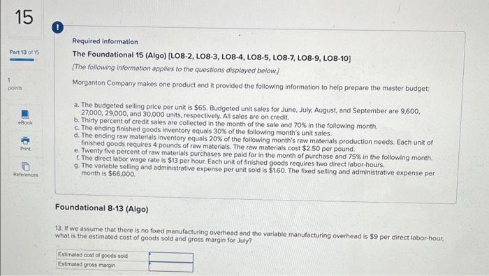 Solved Required information The Foundational 15 (Algo) | Chegg.com
