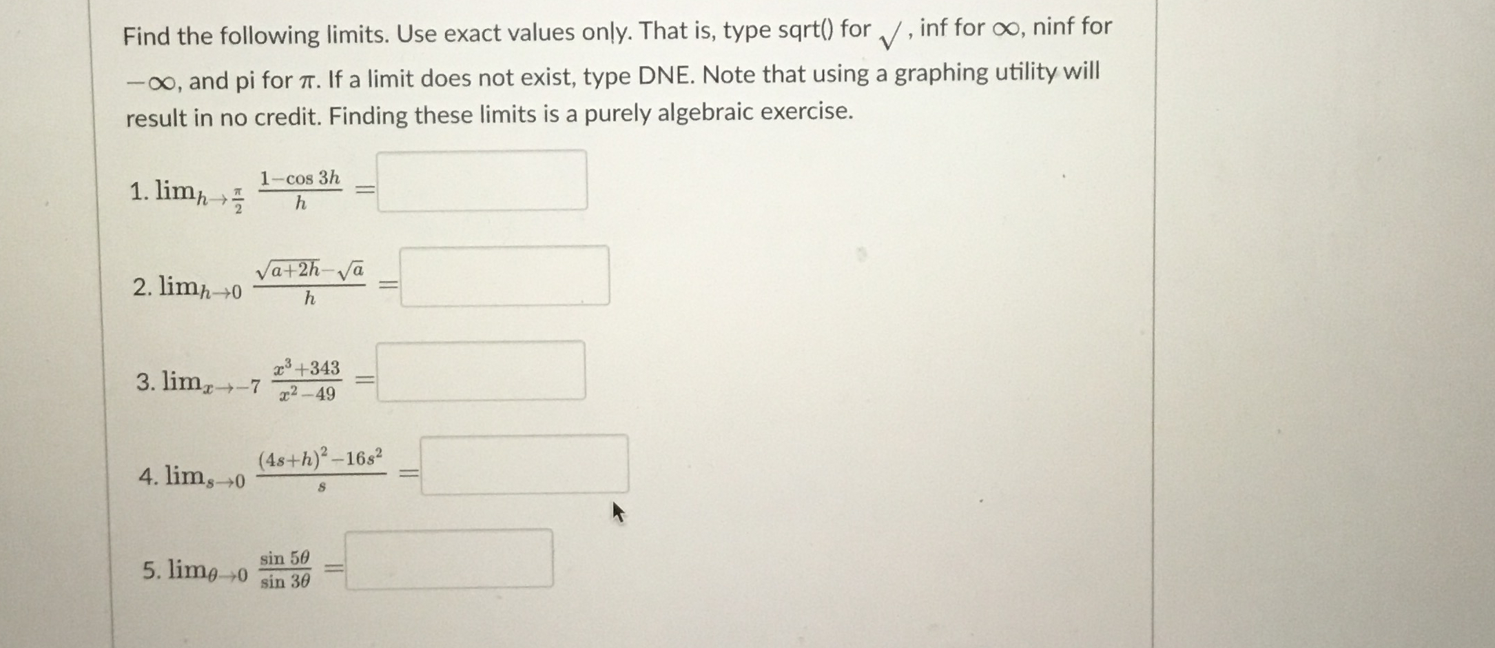Solved Find the following limits. ﻿Use exact values only. | Chegg.com