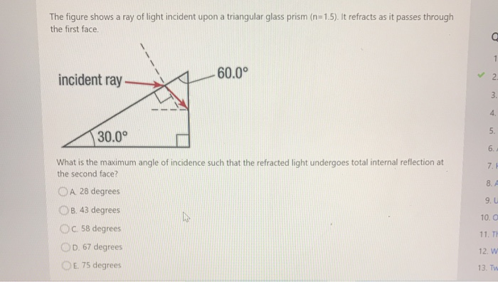 Solved Question 4 Points: 1 The figure shows a ray of light | Chegg.com