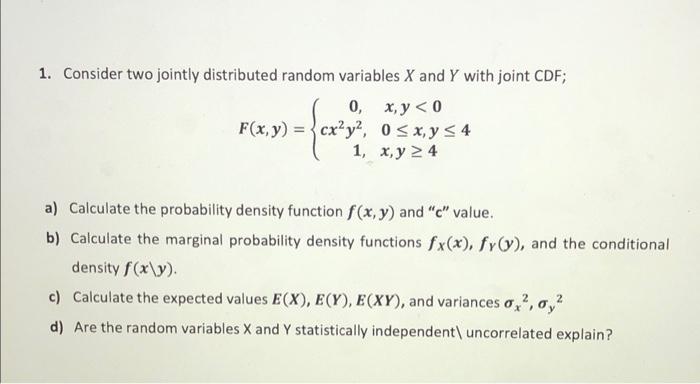 Solved 1. Consider two jointly distributed random variables | Chegg.com