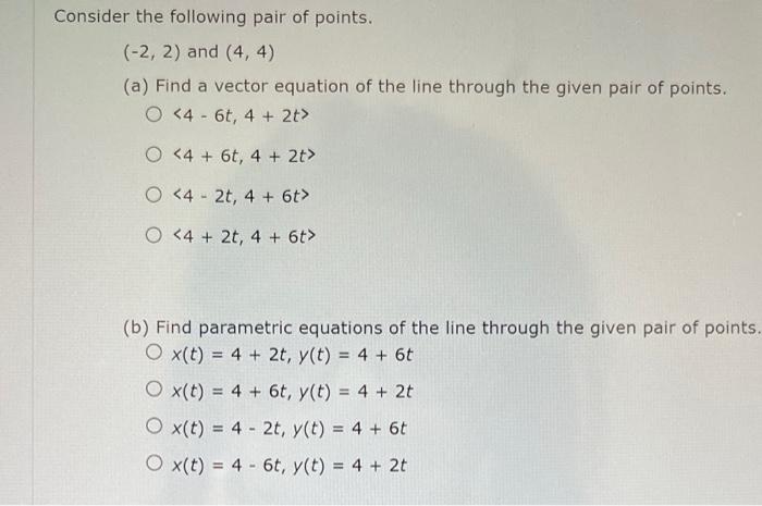 Solved Consider the following pair of points. (-2, 2) and | Chegg.com