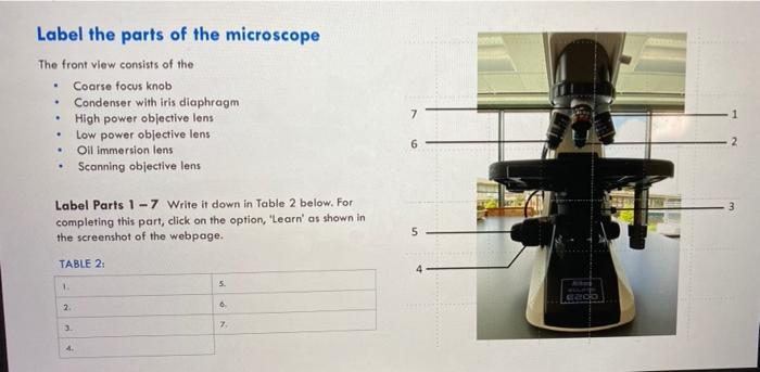Solved Label the parts of the microscope . . The side view | Chegg.com