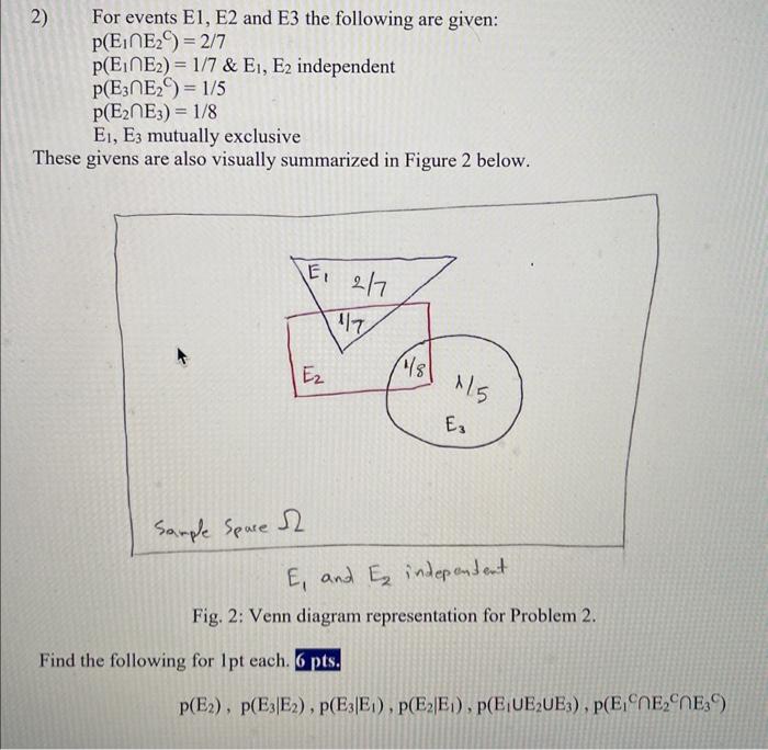 Solved 2) For events E1, E2 and E3 the following are given: | Chegg.com