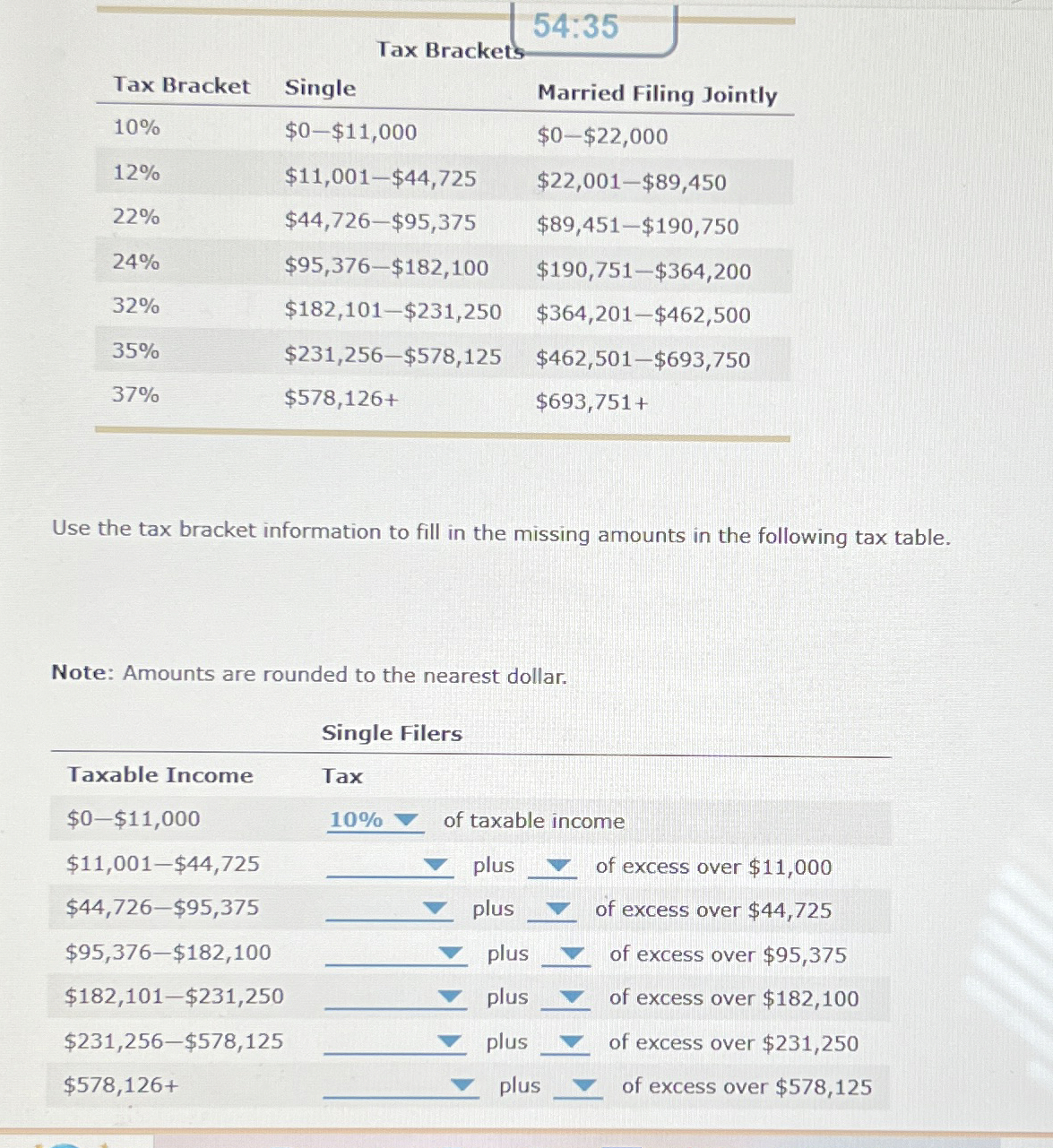 Use the tax bracket information to fill in the | Chegg.com