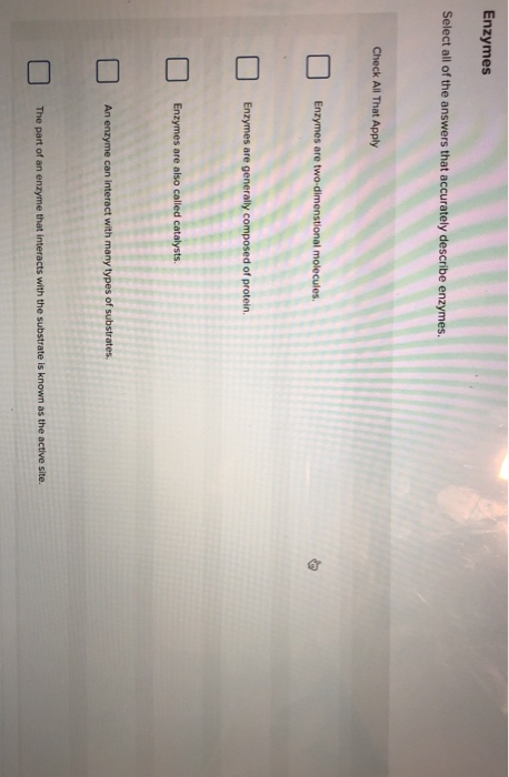 Solved Enzymes Select all of the answers that accurately | Chegg.com