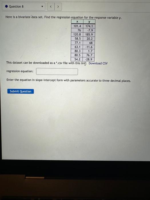 Solved Here is a bivariate 'data set. Find the regression | Chegg.com