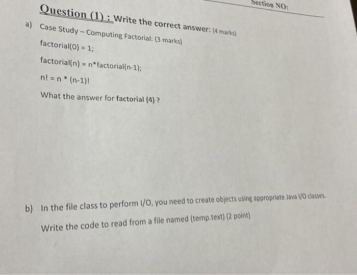 Solved Question (1): Write the correct answer: (4 marks) a) | Chegg.com