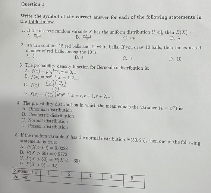 Solved Write the symbol of the correct answer for each of | Chegg.com