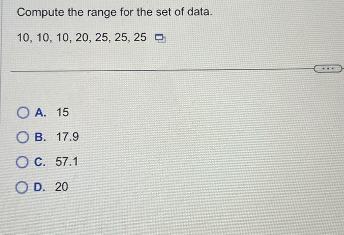 Solved Compute the range for the set of data. | Chegg.com