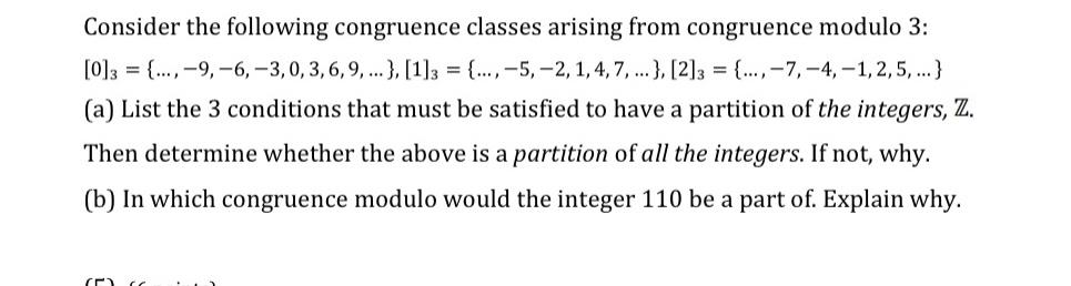 Solved Consider the following congruence classes arising | Chegg.com