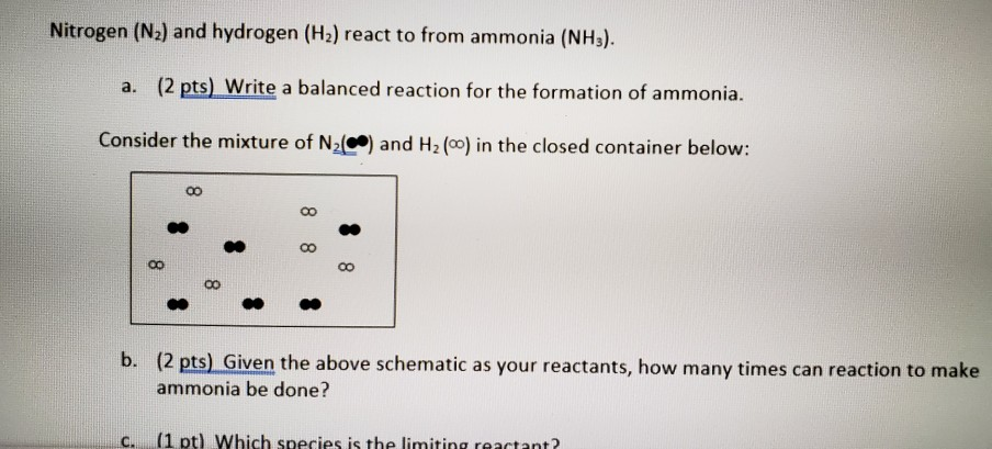 Solved Nitrogen (N2) and hydrogen (H2) react to from ammonia | Chegg.com