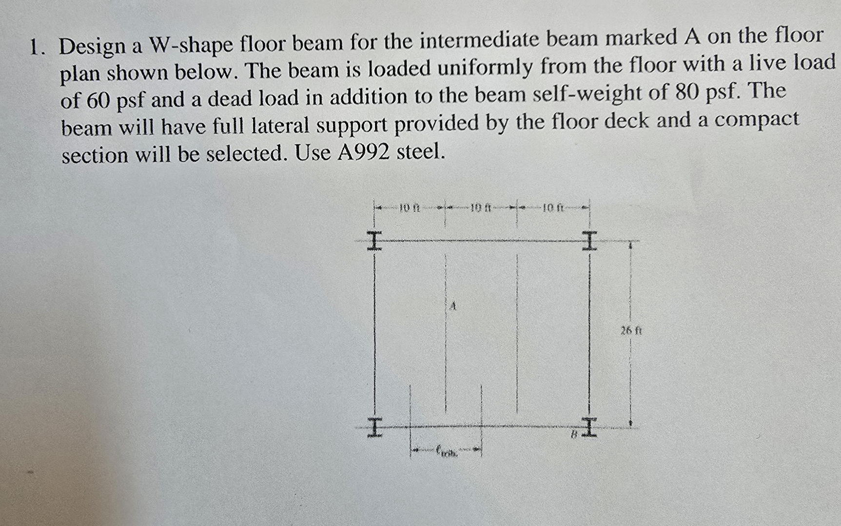 Solved Design a W-shape floor beam for the intermediate beam | Chegg.com