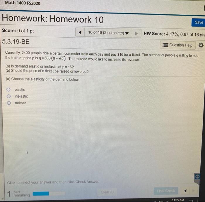 Solved Math 1400 FS2020 Homework: Homework 10 Save Score: 0 | Chegg.com