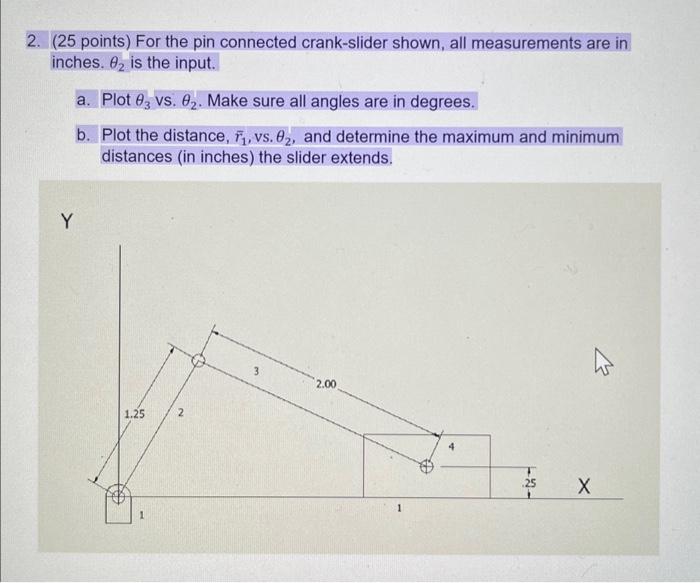 Solved (25 points) For the pin connected crank-slider shown, | Chegg.com