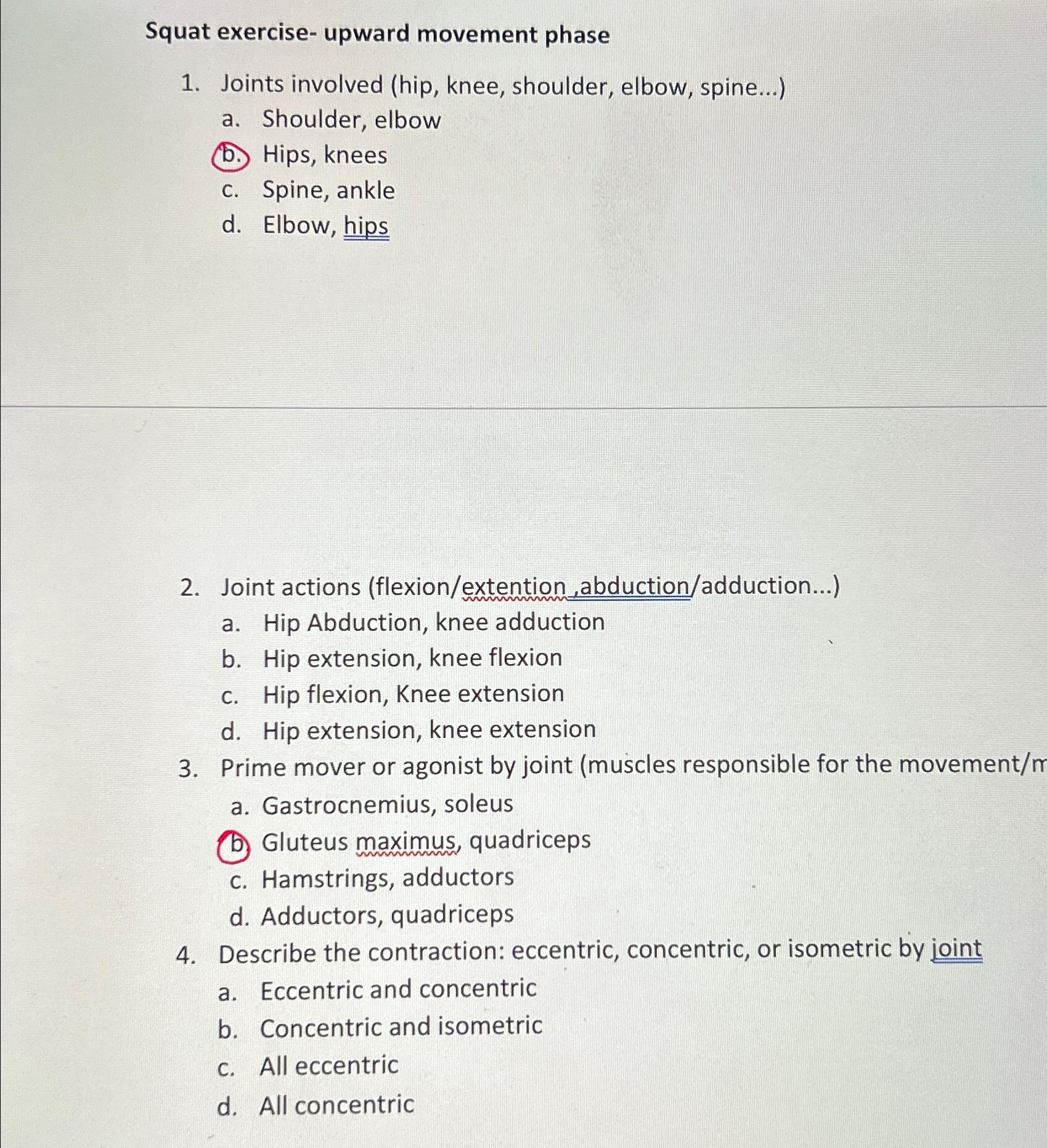 Solved Squat exercise- ﻿upward movement phaseJoints involved | Chegg.com