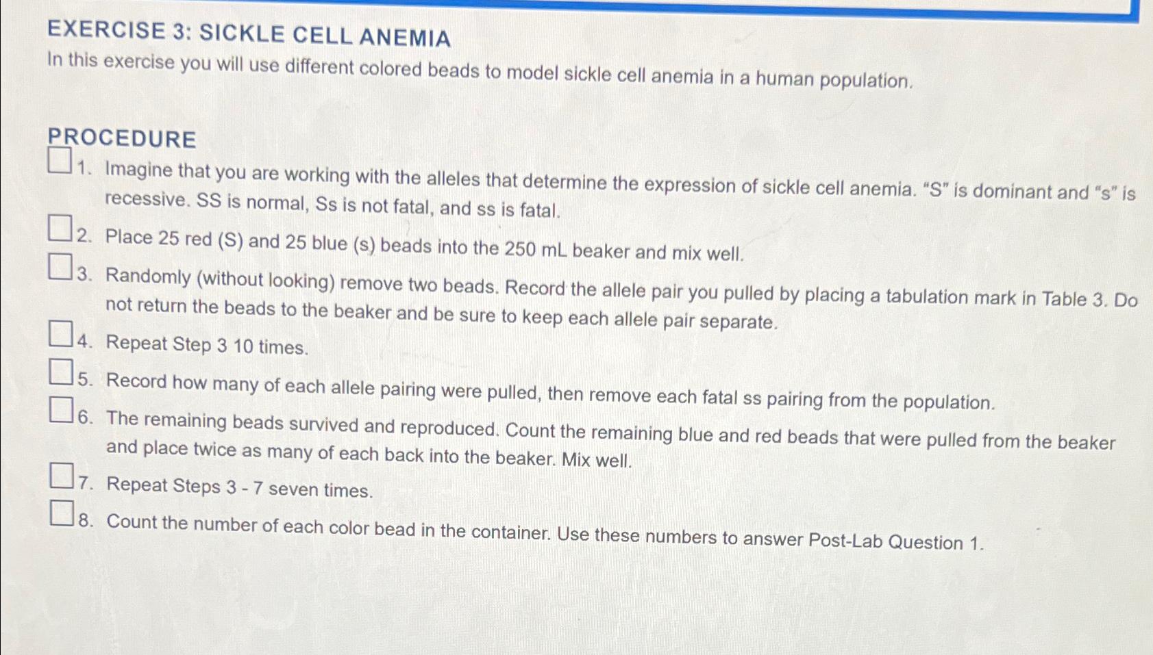 Solved EXERCISE 3: SICKLE CELL ANEMIAIn this exercise you | Chegg.com
