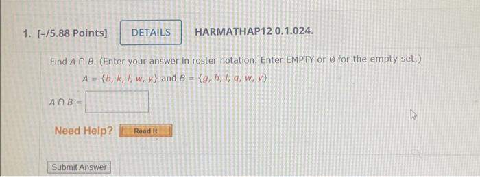 Solved Find A∩B. (Enter your answer in roster notation. | Chegg.com