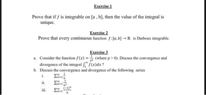 Solved Exercise I Prove that if \\( f \\) is integrable on | Chegg.com