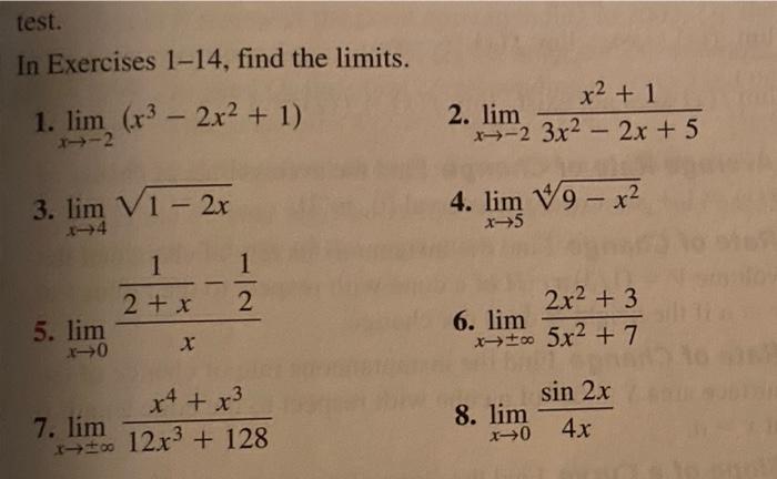 Solved test. In Exercises 1-14, find the limits. 1. lim (r3 | Chegg.com