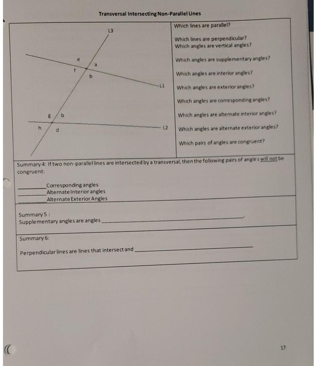 Solved Transversal Intersecting Non-Parallel Lines Which | Chegg.com