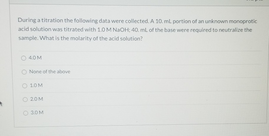 Solved During a titration the following data were collected. | Chegg.com