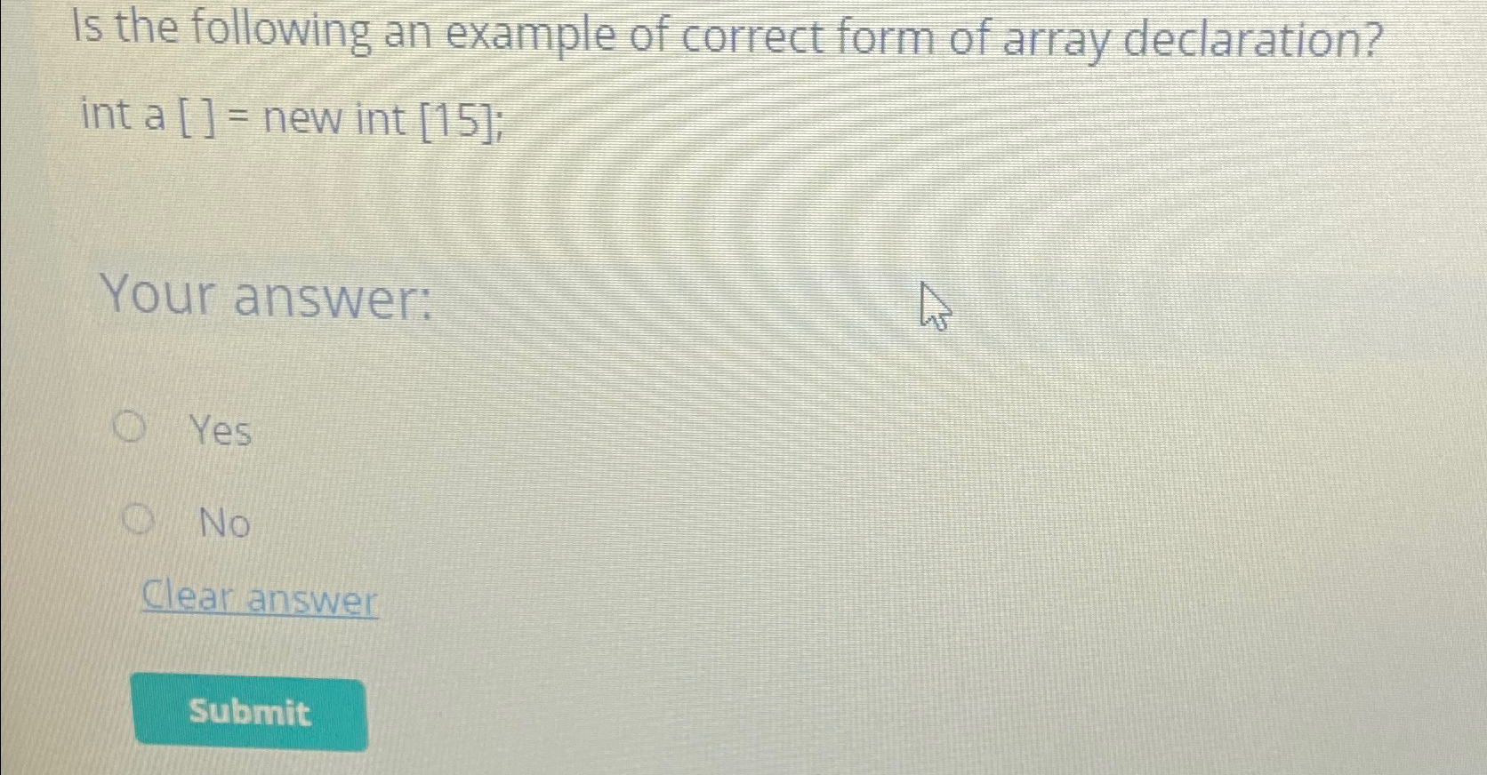 Solved Is the following an example of correct form of array | Chegg.com Solved Is the following an example of correct form of array | Chegg.com