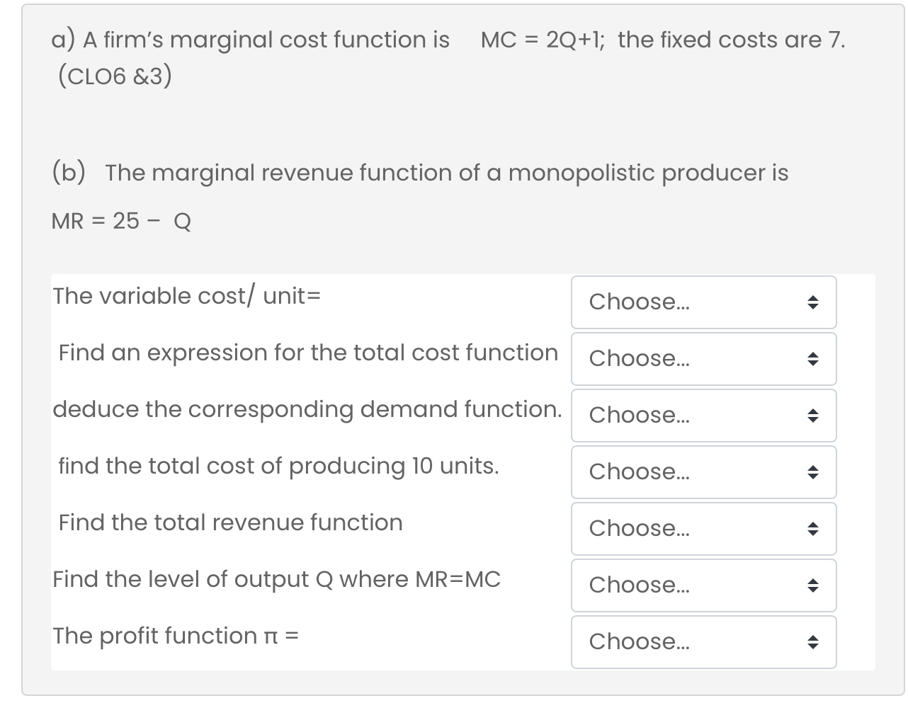 Solved a) ﻿A firm's marginal cost function is MC=2Q+1; the | Chegg.com