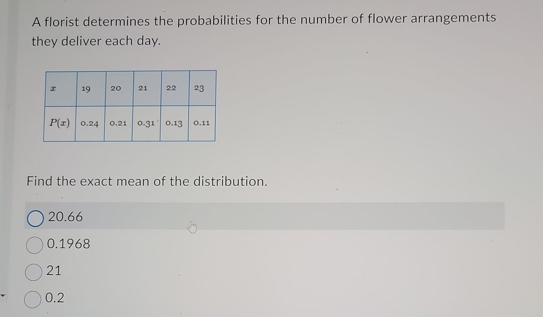 Solved A florist determines the probabilities for the number | Chegg.com