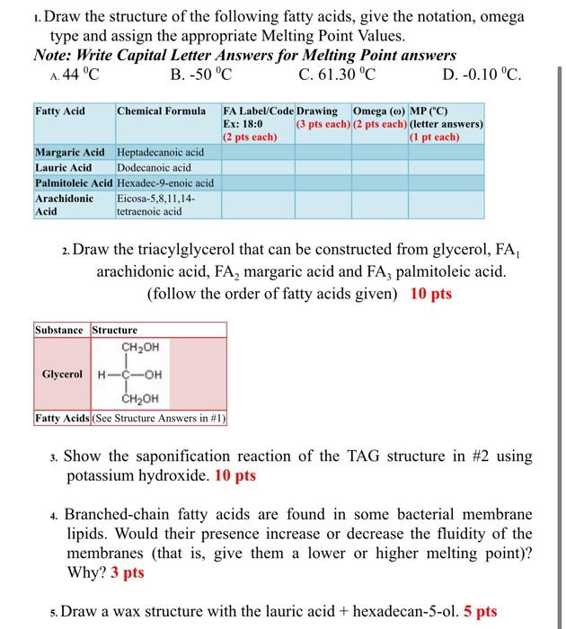 Solved 1. Draw the structure of the following fatty acids, | Chegg.com