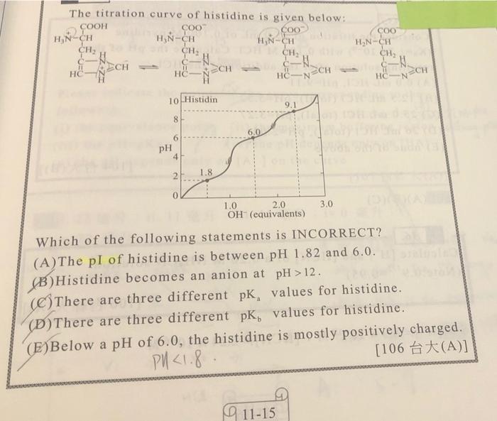 Solved H 33. ÇOo HAN-CH The titration curve of histidine is | Chegg.com