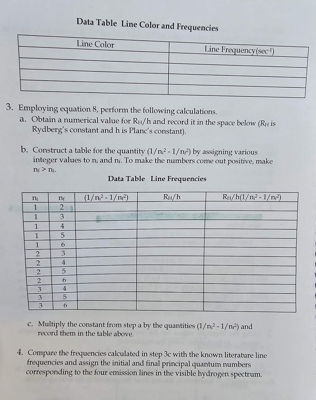 Data Table Line Color and Frequencies\table[[Line | Chegg.com