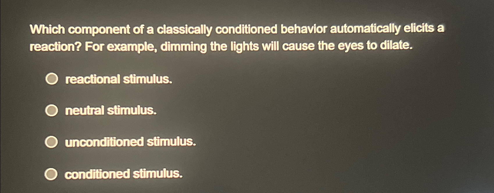 Solved Which component of a classically conditioned behavior | Chegg.com