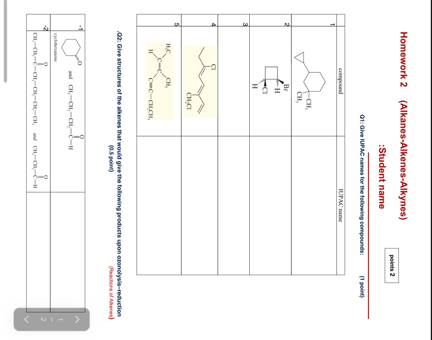 Solved Homework 2 (Alkanes-Alkenes-Alkynes):Student | Chegg.com