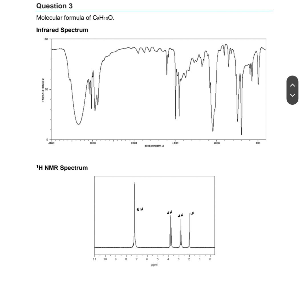 Solved Question 3 Molecular formula of C8H10O. Infrared | Chegg.com