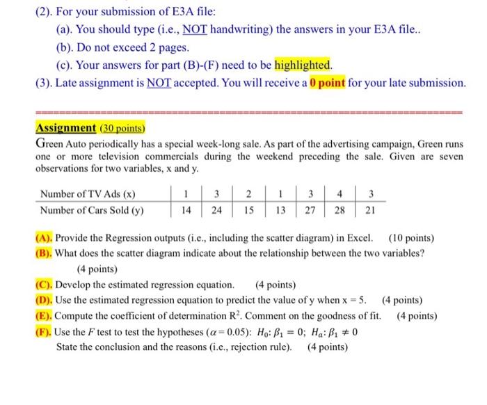 Solved (2). For your submission of E3A file: (a). You should | Chegg.com