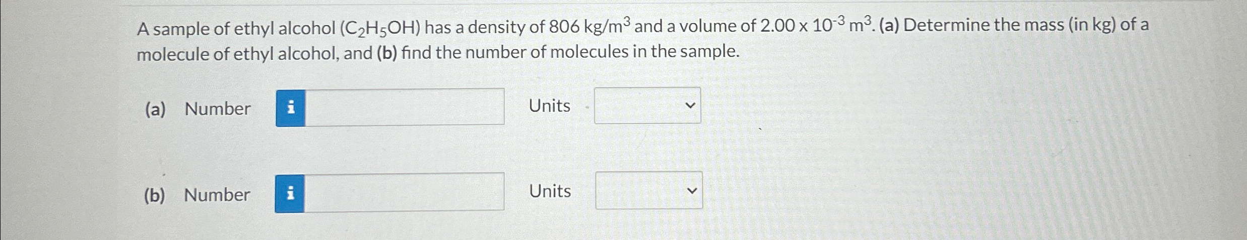 A sample of ethyl alcohol ) ﻿has a density of | Chegg.com