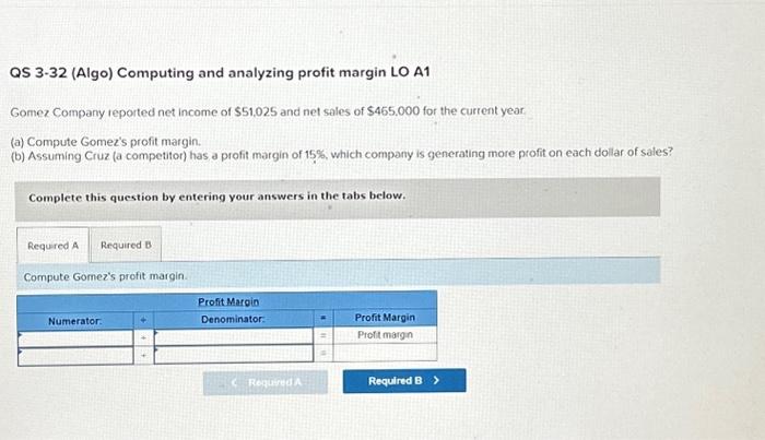 Solved QS 3-32 (Algo) Computing and analyzing profit margin | Chegg.com