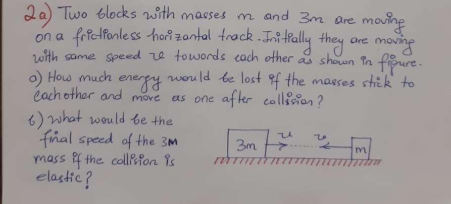 Solved 2a) ﻿Two blocks with masses m ﻿and 3m ﻿are moving on | Chegg.com