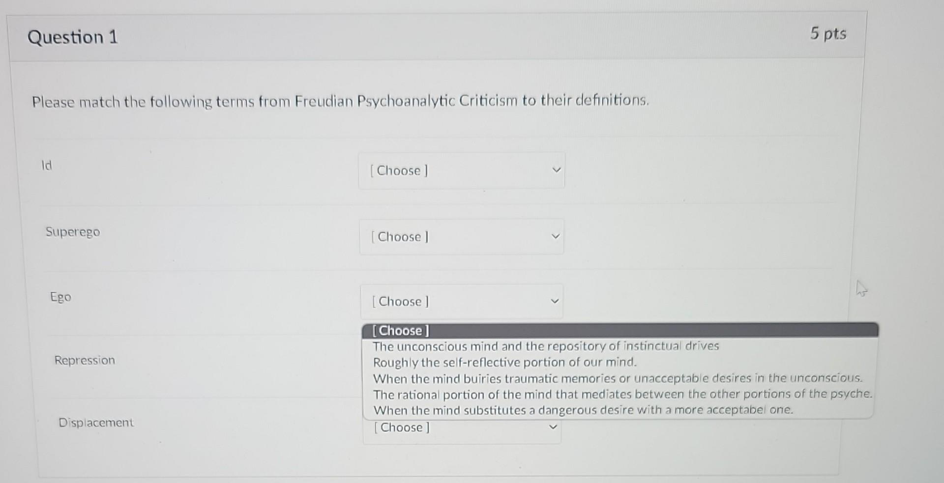 Please match the following terms from Freudian | Chegg.com