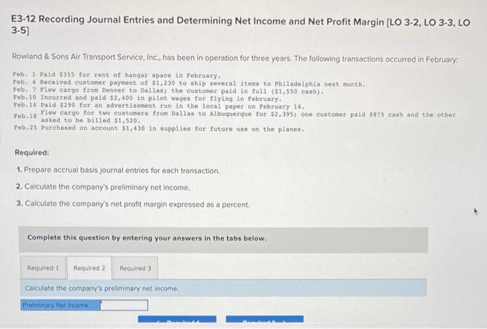 Solved E3-12 Recording Journal Entries and Determining Net | Chegg.com