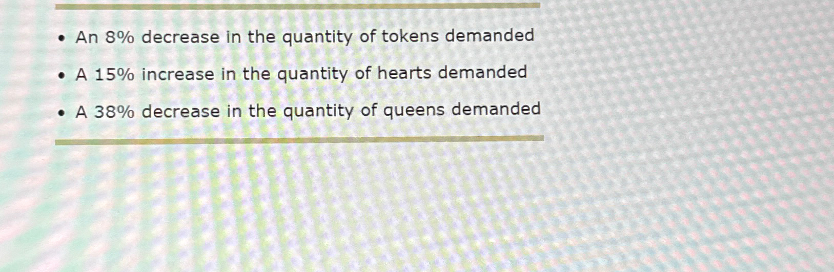 Solved An 8% ﻿decrease in the quantity of tokens demandedA | Chegg.com