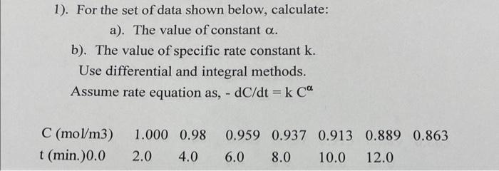 Solved 1). For the set of data shown below, calculate: a). | Chegg.com
