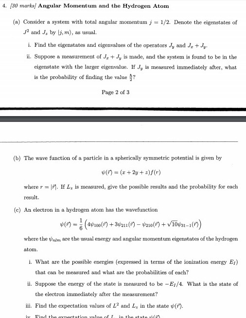 Solved 4.90 marks/ Angular Momentum and the Hydrogen Atom | Chegg.com